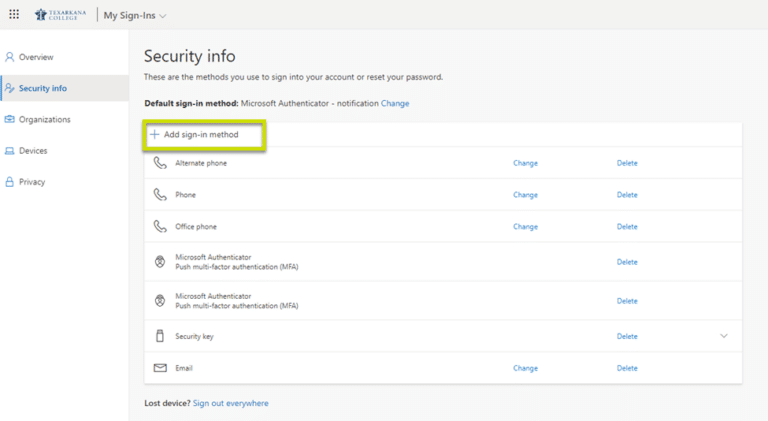 Multifactor Authentication (MFA) Initial Setup with Text Messages - Texarkana College