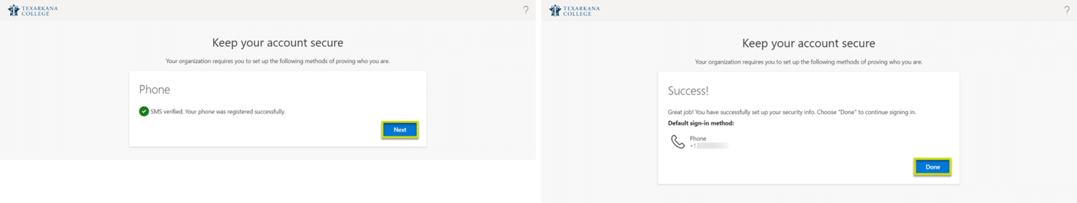 Multifactor Authentication (MFA) Initial Setup with Text Messages - Texarkana College